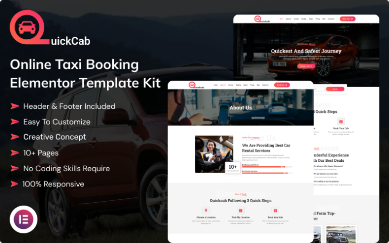 Quick Cab – Online Taxi Booking Elementor Template Kit Elementor Kit ...